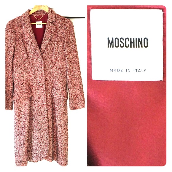 Moschino | Jackets & Coats | Moschino Italian Deep Red Wool Tweed Midi ...